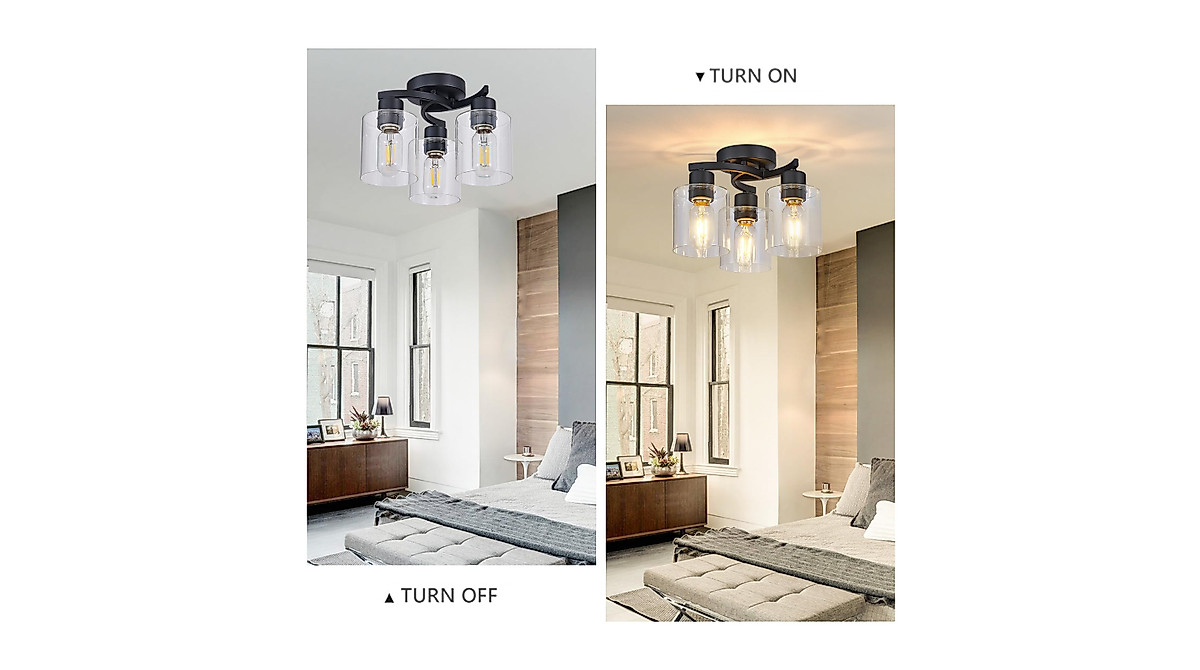 Eatich 3-Light Black Ceiling Light Fixture - Stylish & Versatile