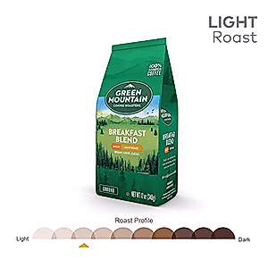 Green Mountain Coffee Roasters, Breakfast Blend Decaf, Ground Coffee, Decaffeinated, Light Roast, Bagged 12oz.