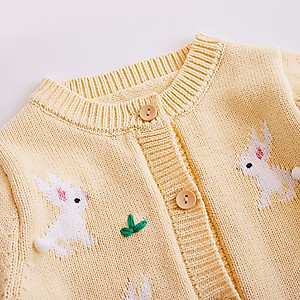 Rolanko Toddler Girls' Sweater Long Sleeve Open Front Button Down Knit Cardigan Kids Top Clothes 1-6 Years (Yellow, 3-4 Years)