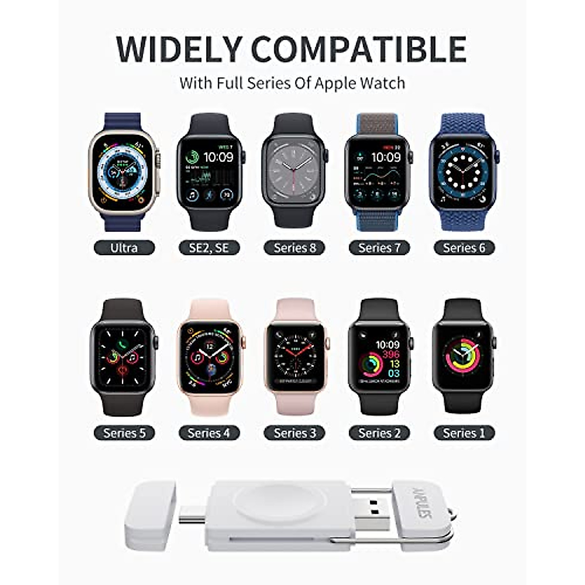 Portable Watch Charger for Apple Watch - ANPULES USB C & USB A iWatch Charger [OTG] for Travel, 2 in 1 Magnetic Wireless Charger for Apple Watch Series Ultra 2/Ultra 9 8 7 SE 6 5 4 3 2 1 (White)