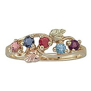10K gold Black Hills Mothers Birthstone Ring Customizable with 1,2,3,4,5 or 6 Genuine 2.5MM Birthstones