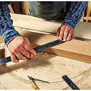 Steel Black Metal Ruler Set - 12, 8, 6 Inch Measuring Kit - Straight Edge Drafting Tool for Architects, Engineers, Crafts, Woodworking - Imperial and Metric Graduations - Protective Pouch Included