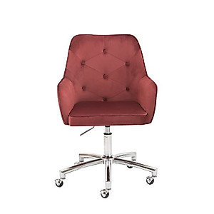 Bowtus Family Office Chair, Modern Office Chair Padded Linen Work Chair Bedroom Living Room Adjustable Rotary Dressing Chair (Wine Red), 24.75D x 26W x 32H in