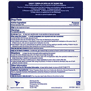 Clearasil Stubborn Acne Control 5in1 Spot Treatment Cream, Maximum Strength, Benzoyl Peroxide Acne Medication, Fights Blocked Pores, Pimple Size, Excess Oil, Acne Marks & Blackheads, 1 oz (Pack of 4)