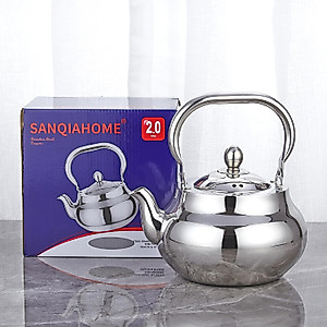 SANQIAHOME Stainless Steel Teapot With Removeable Infuser 71 oz (2000ml) Thickened Mirror Polished Stovetop Tea Maker for Herbal and Infusion