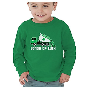 Tstars Boys St. Patrick's Day Shirt - Construction Trucks Design - Lucky St. Patty's Toddler Kids Long Sleeve Tee 3T Green