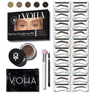 VOHA Eyebrow Stamp Stencil Kit, Eye Brow Stamping Kit, Brow Stamp Kit, Reusable Eyebrow Stencils, Eyebrow Stamp Kit, Eyebrow Stencil Kit, Waterproof Natural Perfect Eyebrow Pomade Kit (Medium Brown)