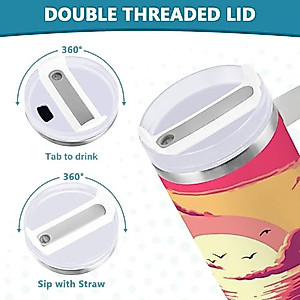 PaChyLuu 30 oz Insulated Tumbler with Handle and Straw Lid, Sunset Beach Lighthouse Leak-Proof Stainless Steel Travel Coffee Mug for Car Cup Holder