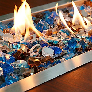 Grisun Fire Glass for Fire Pit, 1/2 Inch Mix 20 Pounds High Luster Reflective Tempered Glass Rocks for Natural or Propane Fireplace, Safe for Outdoors and Indoors Firepit Glass