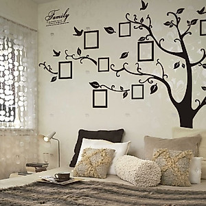 Large Family Tree Wall Decal, DIY Black Photo Frame Tree Wall Decor Sticker Mural Decal Art Décor for Living Room Home Decor (Black Tree)