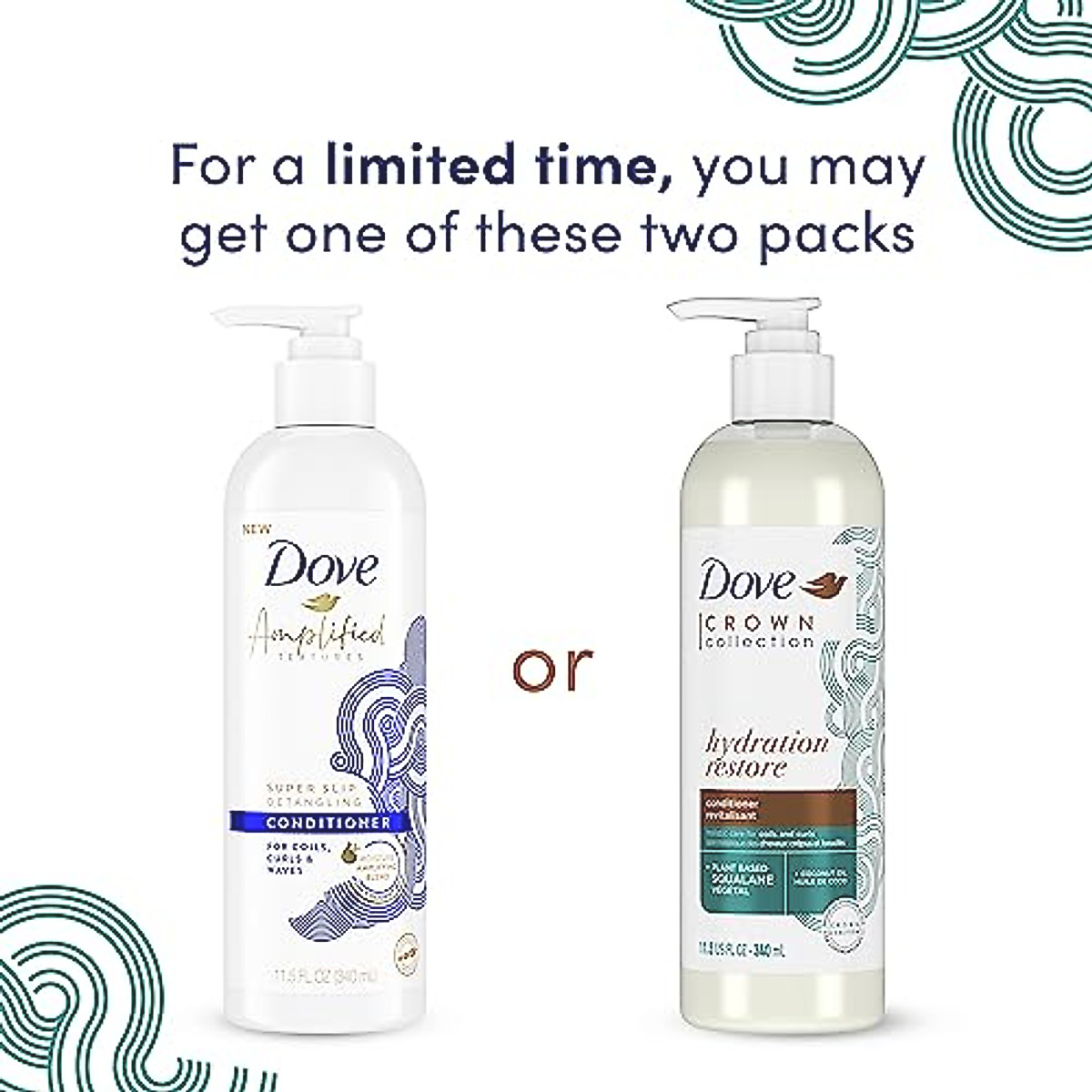 Dove Amplified Textures Shampoo, Conditioner, Leave-In Conditioner with Coconut Milk, Aloe, and Jojoba 3 Count for Coils, Curls and Waves and Moisture Amplifying Hair Care Blend 11.5 oz