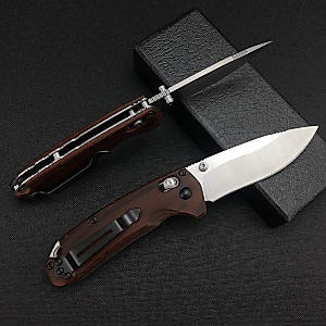 Manual Open North Fork 15031-2 Knife, Axis Lock Knife with 2.8 Inch D2 Steel Blade, Wood Handle, EDC Folding Pocket Knife with Thumb Stud, Belt Clip