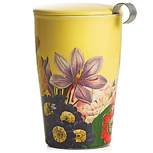 Tea Forte Kati Cup Soleil, Ceramic Tea Infuser Cup with Infuser Basket and Lid for Steeping Loose Leaf Tea