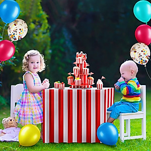 432 Pcs Circus Party Decorations Set Carnival Circus Balloon Garland Arch Kit Table Skirts 3 Tier Cupcake Stand Cupcake Wrappers Popcorn Boxes for Carnival Circus Birthday Halloween Party Decoration