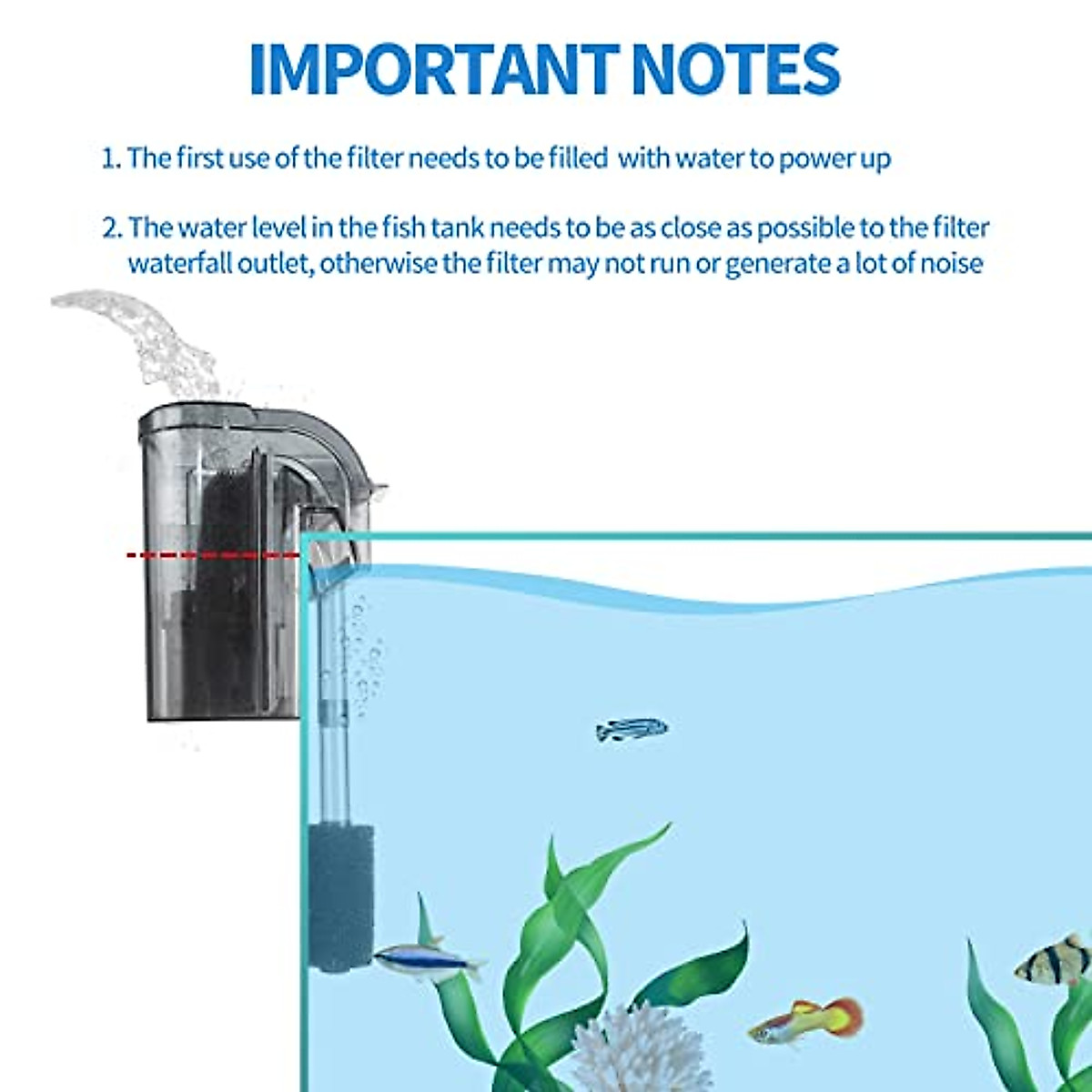 Boxtech Aquarium Hang On Filter - Power Waterfall Suspension Oxygen Pump - Submersible Hanging Activated Carbon Biochemical Wall Mounted Fish Tank Filtration Water (5-10 Gal)