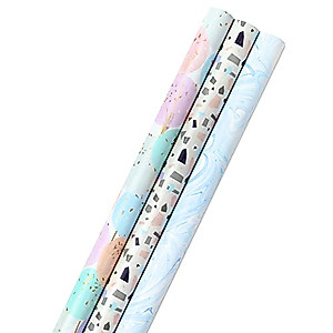 Hallmark Wrapping Paper Bundle with Cut Lines on Reverse - Blush Pink, Gray, Blue, Gold (3-Pack: 55 sq. ft. ttl.) High Gloss & Metallic Prints for Mothers Day, Weddings, Baby Showers, Bridal Showers