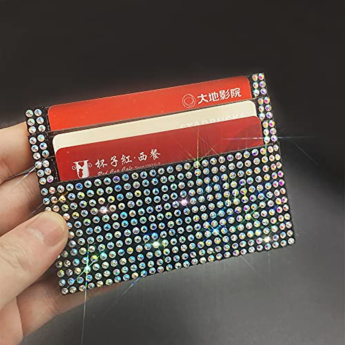Pomelo Litchi Pitaya Leather Rhinestone Wallets for Women Crystal Bling Slim Small Card Holder Wallet (Multi)