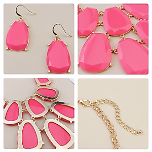 Firstmeet Statement Bubble Chunky Pendant Necklace with Earrings(XL-1123-Hot Pink)