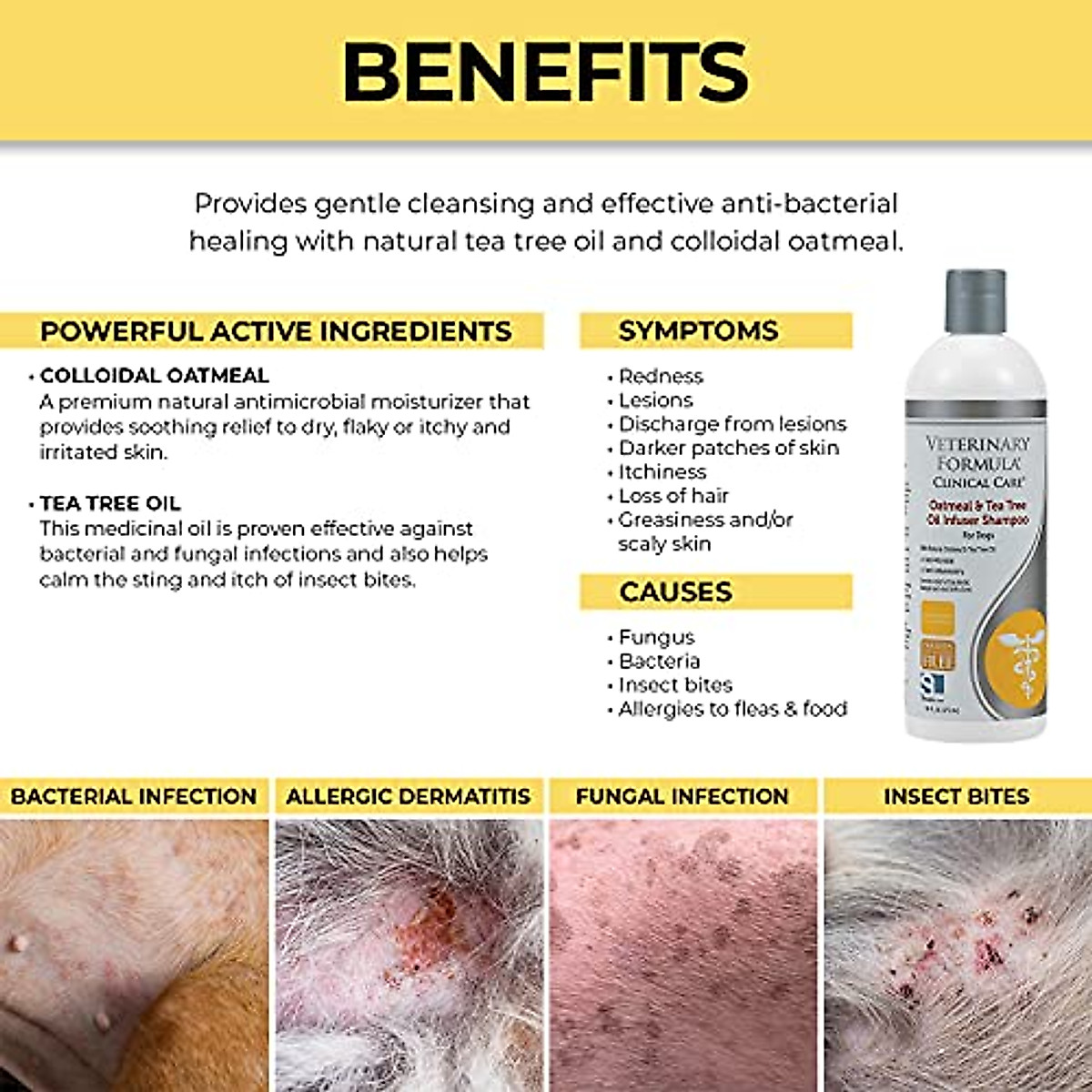 Veterinary Formula Clinical Care Dog Shampoo with Oatmeal and Tea Tree Oil, 16 oz – Gentle Shampoo for Dogs with Dry Skin, Soothes and Adds Moisture to Skin and Coat