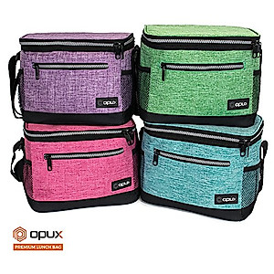 OPUX Insulated Lunch Box for Men Women, Leakproof Thermal Lunch Bag for Work, Reusable Lunch Cooler Tote, Soft School Lunch Pail for Kids with Shoulder Strap, Pockets, 14 Cans, 8L, Black
