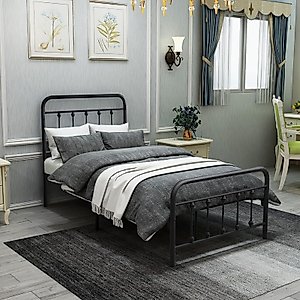 Metal Bed Frame, Twin Size Platform Bed Frame, Mattress Foundation with Headboard ＆ Footboard, Steel Slat Support/No Box Spring Needed (Twin)