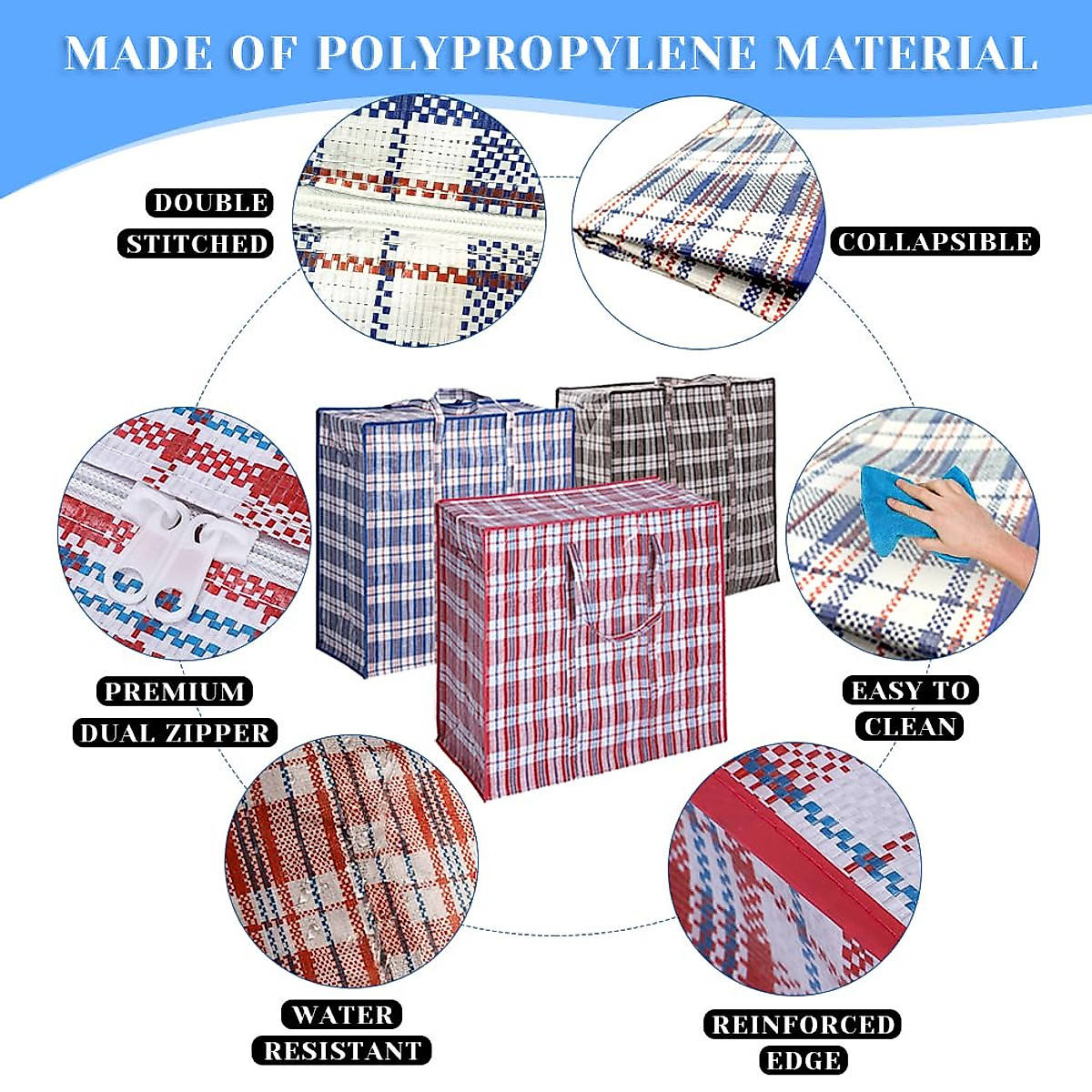 NDSWKR 6 Pack 158L Checkered Moving Bag, Heavy Duty Storage Totes with Zipper and Handle, Extra Large Laundry Bag for Clothes Bedding Comforter Blanket Organizer Dorm