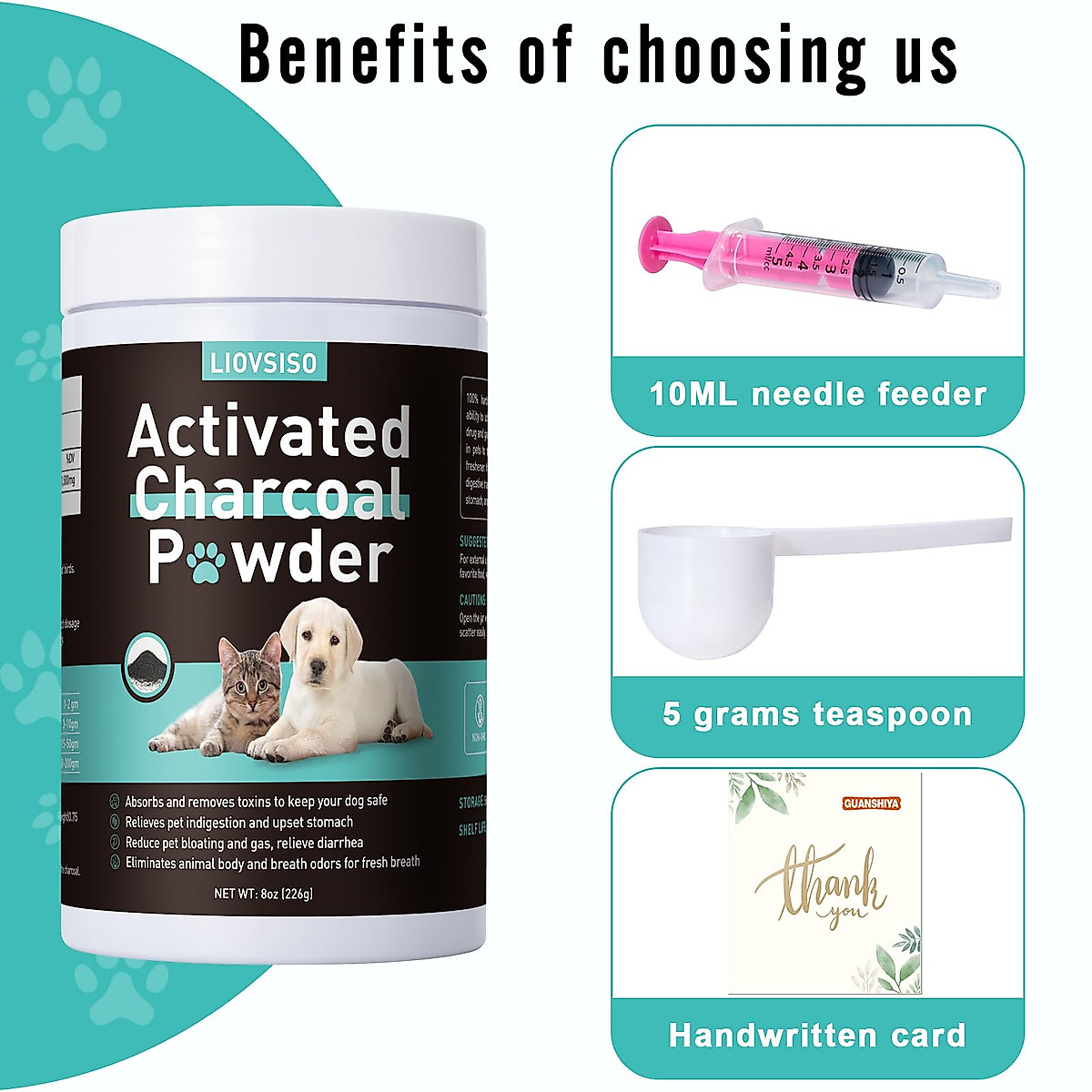Activated Charcoal for Dogs -Pet First Aid Kit Detox Powder 8oz - for All Pets & Livestock - Poisoning, Diarrhea, Gas Relief