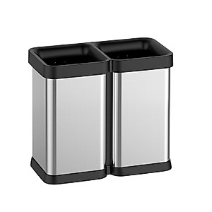 GarveeTech 13.2 Gal Dual Trash Can, Stainless Steel Kitchen Garbage Can, Open Top Waste Bins, Recycling Trash Can, 2 x 6.6 Gal