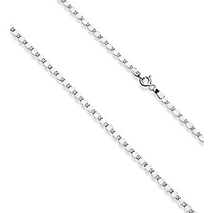 Miabella 925 Sterling Silver Figaro, Beaded Singapore, Sparkle, Cuban Link Chain, Adjustable Sterling Silver Choker Necklace for Women Made in Italy (Sparkle, Length 15+2 Inches)