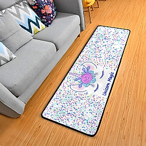 Unicorn Hand Bath Rug Runner Cream Unicorn Magic Non Slip Area Mat Rugs for Bathroom Kitchen Entryway Shaggy Rug Soft Bedroom Carpet 72"x 24"