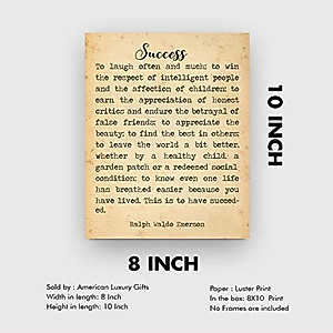 "Success-To Laugh Often and Much"-Ralph Waldo Emerson Poem Page Print- 8 x 10" Poetic Wall Art. Distressed Parchment Print-Ready To Frame. Home-Office-Study-School Decor. Great Gift for Poetry Fans!