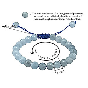 Aquamarine Bracelet for Women Men's Gifts - Protection Healing Crystal Bracelet - 8mm Gemstone Beaded Adjustable Bracelet