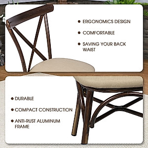 Koreyosh Modern Dining Chair Set of 2, Upholstered PU Leather Dining Room Chairs, Comfortable X-Shape Back Kitchen Chairs with Aluminum Frame for Outdoor or Indoor Use, Sand Beige