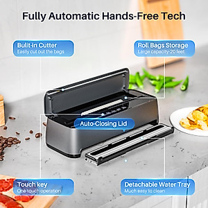 InnJoey Vacuum Sealer Machine, 85kPa 120W Automatic Food Sealer, Powerful Sealing System, Build-in Cutter | Moist Mode and Air Suction Hose | Bag Rolls and 5pcs Storage Bags