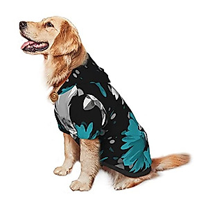 Large Dog Hoodie Black-White-Teal-Daisy-Flowers Pet Clothes Sweater with Hat Soft Cat Outfit Coat Xx-Large