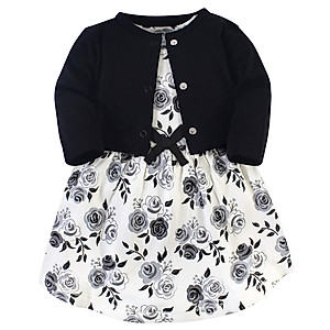 Touched by Nature baby girls Organic Cotton and Cardigan Casual Dress, Black Floral, 2T US