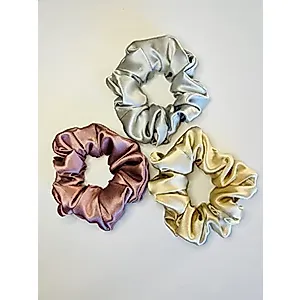BLP Silk Scrunchie 100% Mulberry Silk for Hair 3-pack Hair Scrunchie for Women's Hair Neutral Colors Sleep Hair Tie Stocking Stuffer Ideas