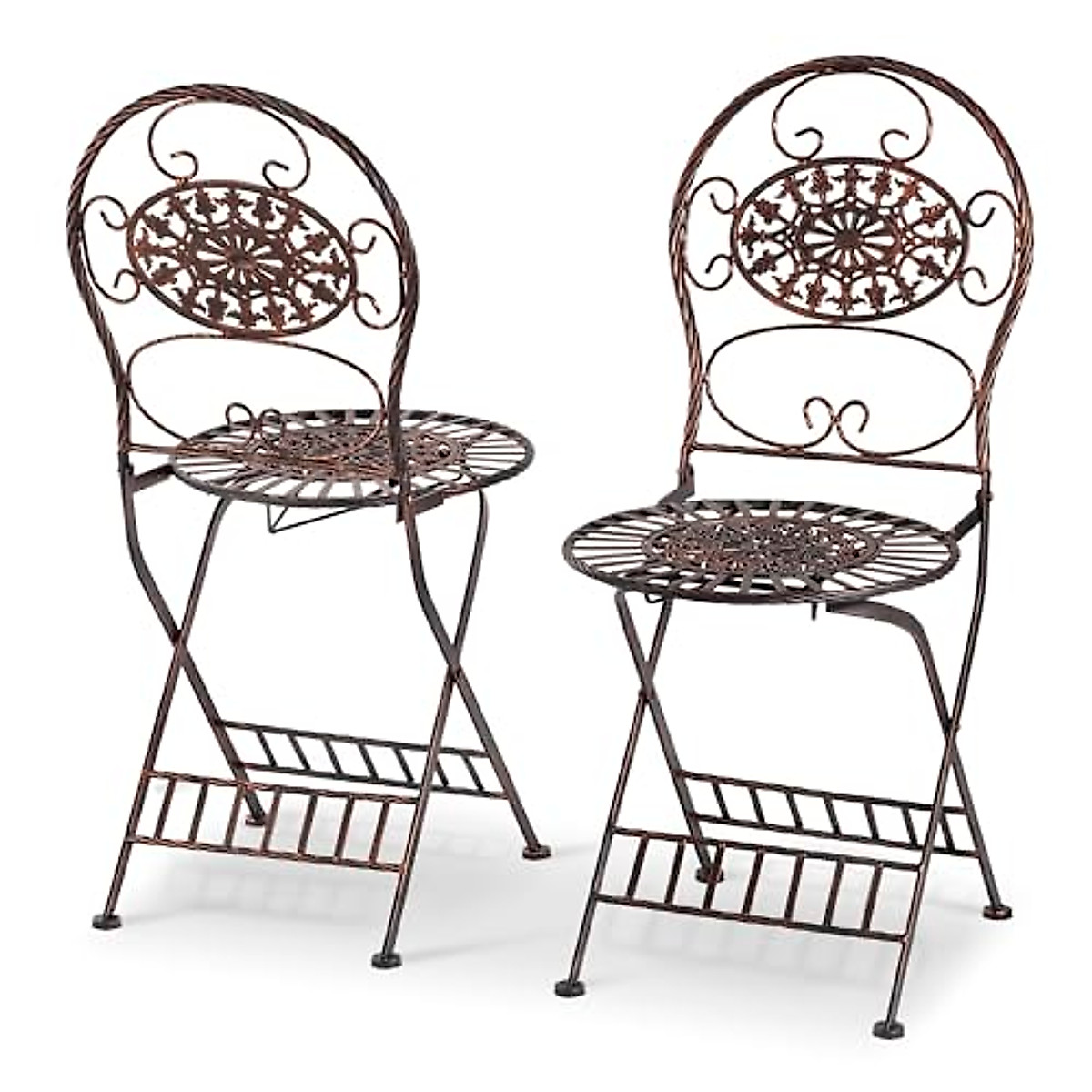 Alpine Corporation Indoor/Outdoor 3-Piece Oval Bistro Set Folding Table and Chairs Patio Seating, Bronze