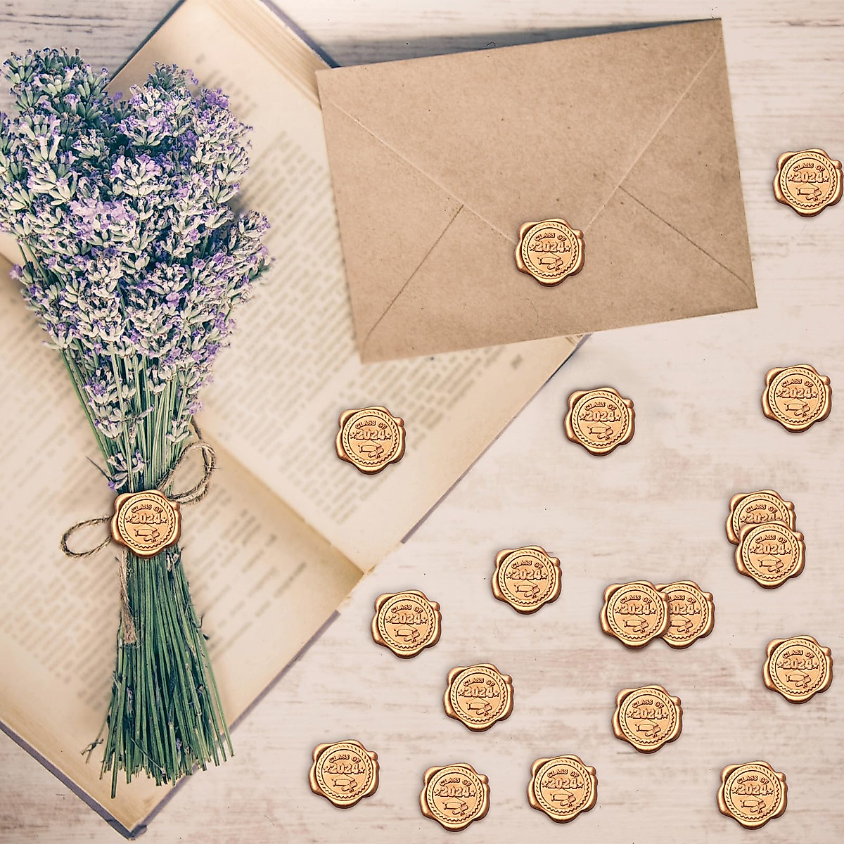 50 Pcs End of The School Year Wax Seal Stickers Envelope Seals Cap Diploma Certificate Seals Class of 2024 Congrats Grad Certificate Graduation Stickers for Envelopes Certificates Award