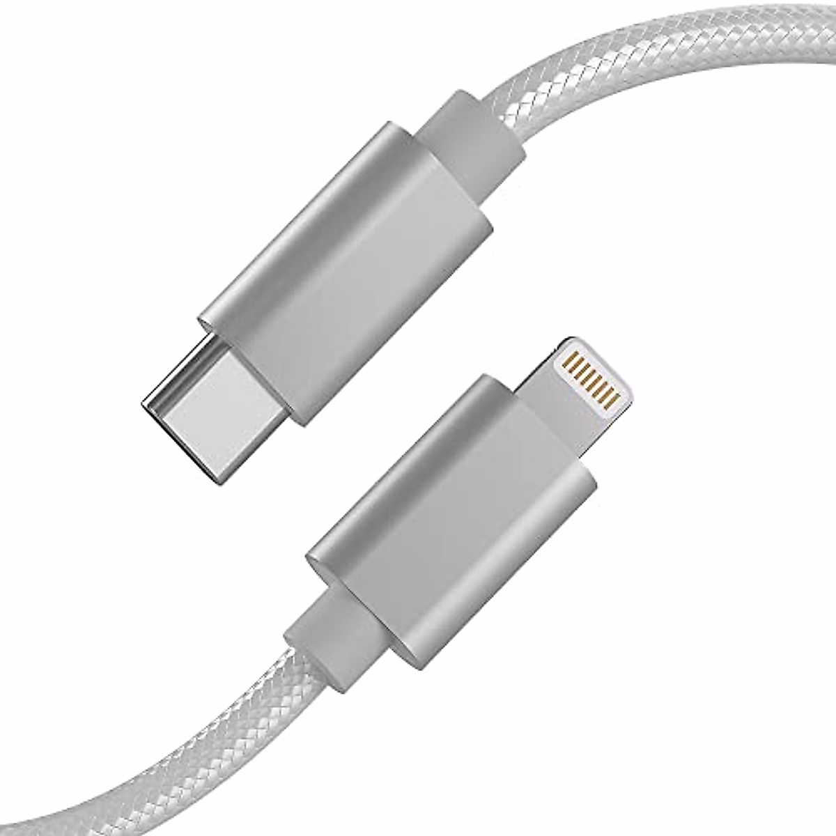 TALK WORKS USB C to Lightning Cable Charger Compatible w/iPhone 14/14 Plus/14 Pro/14 Pro Max, 13/13 Mini/13 Pro/13 Pro Max, 12/12 Mini/12 Pro/12 Pro Max, iPad-10' Braided Cord-MFI Certified (Silver)