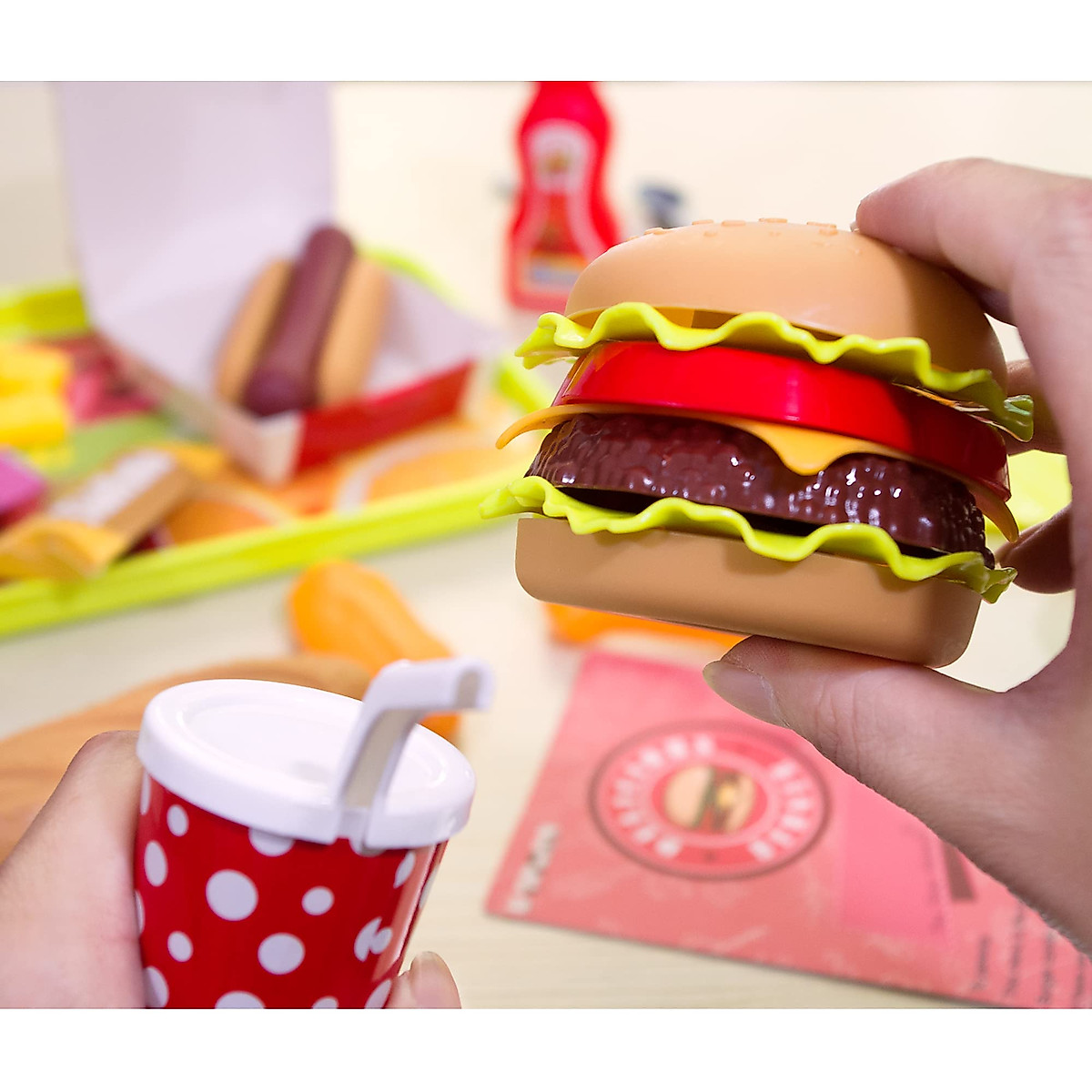 U DREAM Pretend Play Food Sets, Building Toy Burger Playset, Play Kitchen Accessories, Realistic Sandwiches.