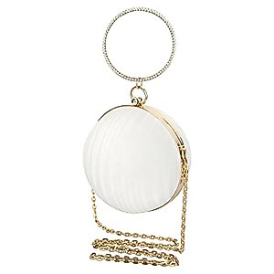 White Round Ball Purse, Mini Chic Evening Clutch Bag, Small Women Chain Crossbody Shoulder Wristlets Handbag for Wedding Party