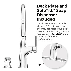 Pfister Tasso Kitchen Faucet with Pull Down Sprayer and Soap Dispenser, Single Handle, High Arc, Polished Chrome Finish, F5297TSOC