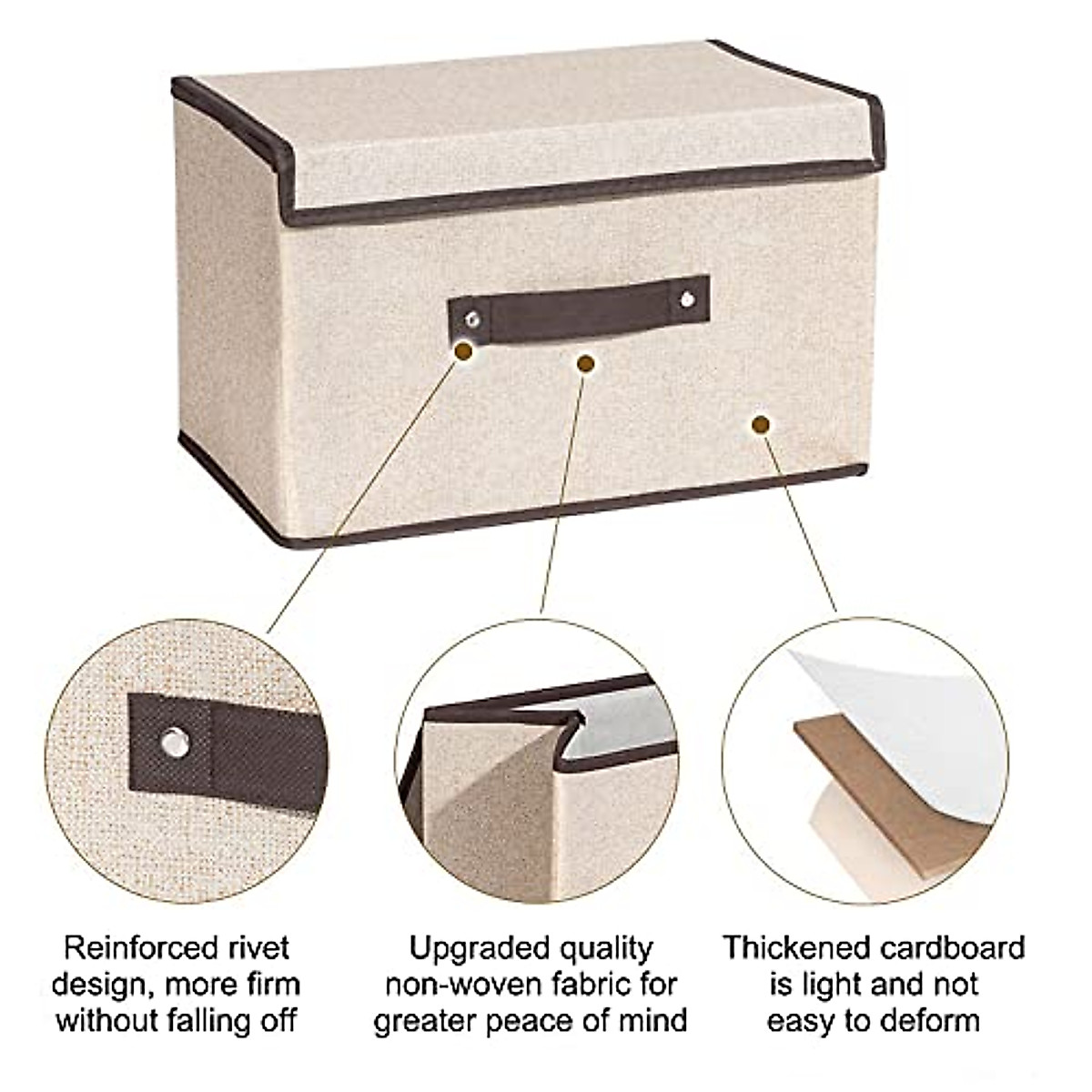 QUMENEY 2 Pack Foldable Storage Boxes With Lid Fabric Organizer Storage Office Box Storage Basket For Home Bedroom Wardrobe Nursery Office (Beige)