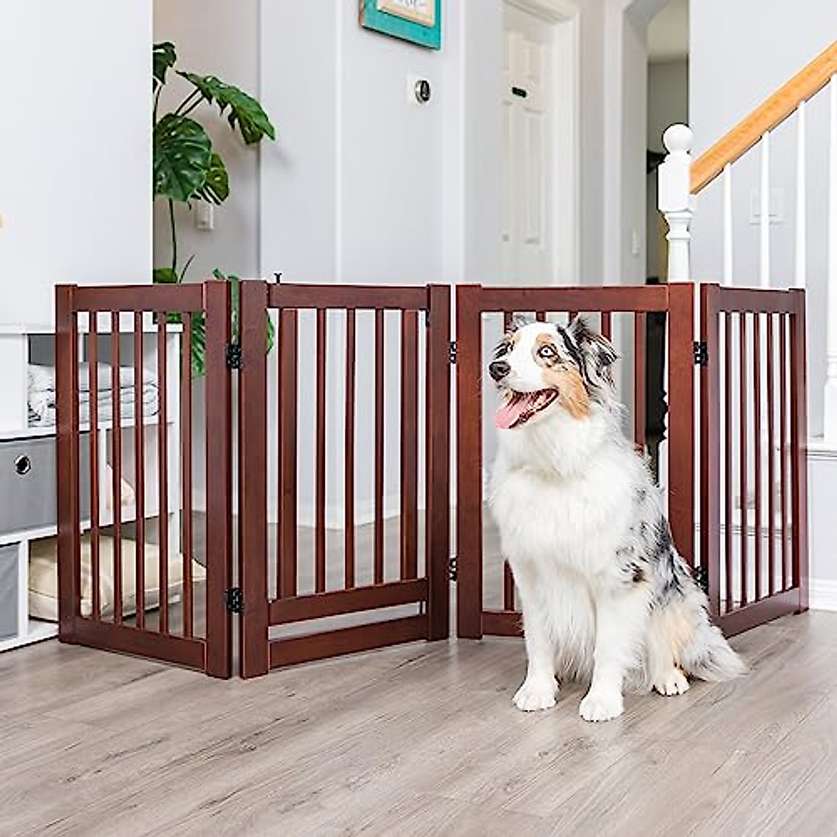 Primetime Petz 360 Configurable Dog Gate with Door – Indoor Freestanding Walk Through Wood Pet Gate,Walnut