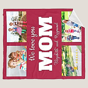 Zivodoon We Love You Mom 4 Photos Mother's Day Best Gift Custom Collage Blanket with Picture Upload Best Gifts for Mom,Bed Blanket Presents to Dear Mom Gifts for Mom