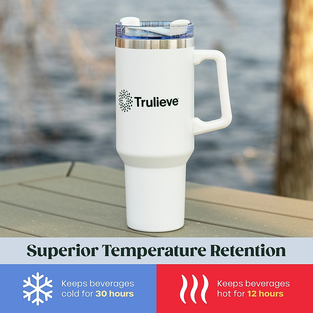 TRULIEVE 40oz Insulated Tumbler with Handle and Straw – Stainless Steel Travel Coffee Mug, Double-Wall Vacuum Cup for Hot & Cold Drinks, Spill-Resistant Lid, Large Capacity for Work, Gym & Commute