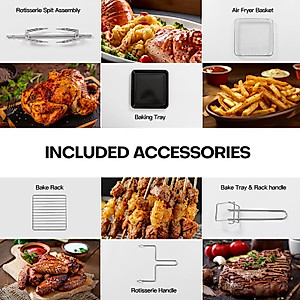 Panana Compact Airfryer Toaster Oven, 1400W 21QT with 6-in-1 Multifunctions and Wide Temperature Range, Air Fryer Oven with 60-Minute Timer/Auto-Off, Stainless Steel Countertop Oven (Silver)