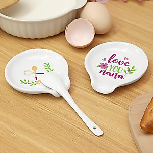Nefelibata Grandma Gifts Spoon Rest Set of 2 Mother's Day Gifts Nana Ceramic Spoon Holder for Grandmother Coffee Bar Kitchen Counter Mimi Birthday Grandparent's Day Housewarming Thanksgiving Present