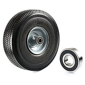 (Set of 2) NK Heavy Duty Solid Rubber Flat Free Tubeless Hand Truck/Utility Tire Wheel, 4.10/3.50-4" Tire, 2-1/4" Offset Hub, 5/8" Bearing with 2 Bearing